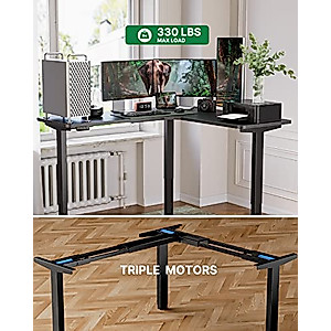 Marsail Corner Stand Up Desk Adjustable Height with 4-in 1 Electical Outlet, L Shaped Electric Standing Desk with Headphone Hook, Stand up Desk for Home Office Sturdy Writing Workstation Black