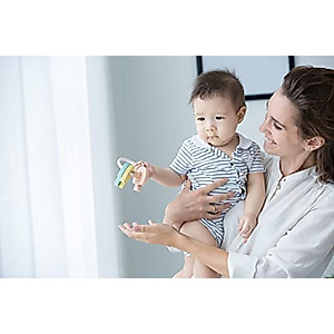 PlanToys Wooden Key Rattle and Teether Toy (5251) | Pastel Color Collection | Sustainably Made from Rubberwood and Non-Toxic Paints and Dyes