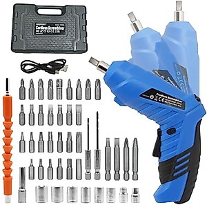 MQFORU Cordless Screwdriver, 47 in 1 Electric Screwdriver, Rechargeable 3.6V Portable Cordless Drills Kit, Dual Position Handle with USB Cable LED Light for Home Office DIY Tools