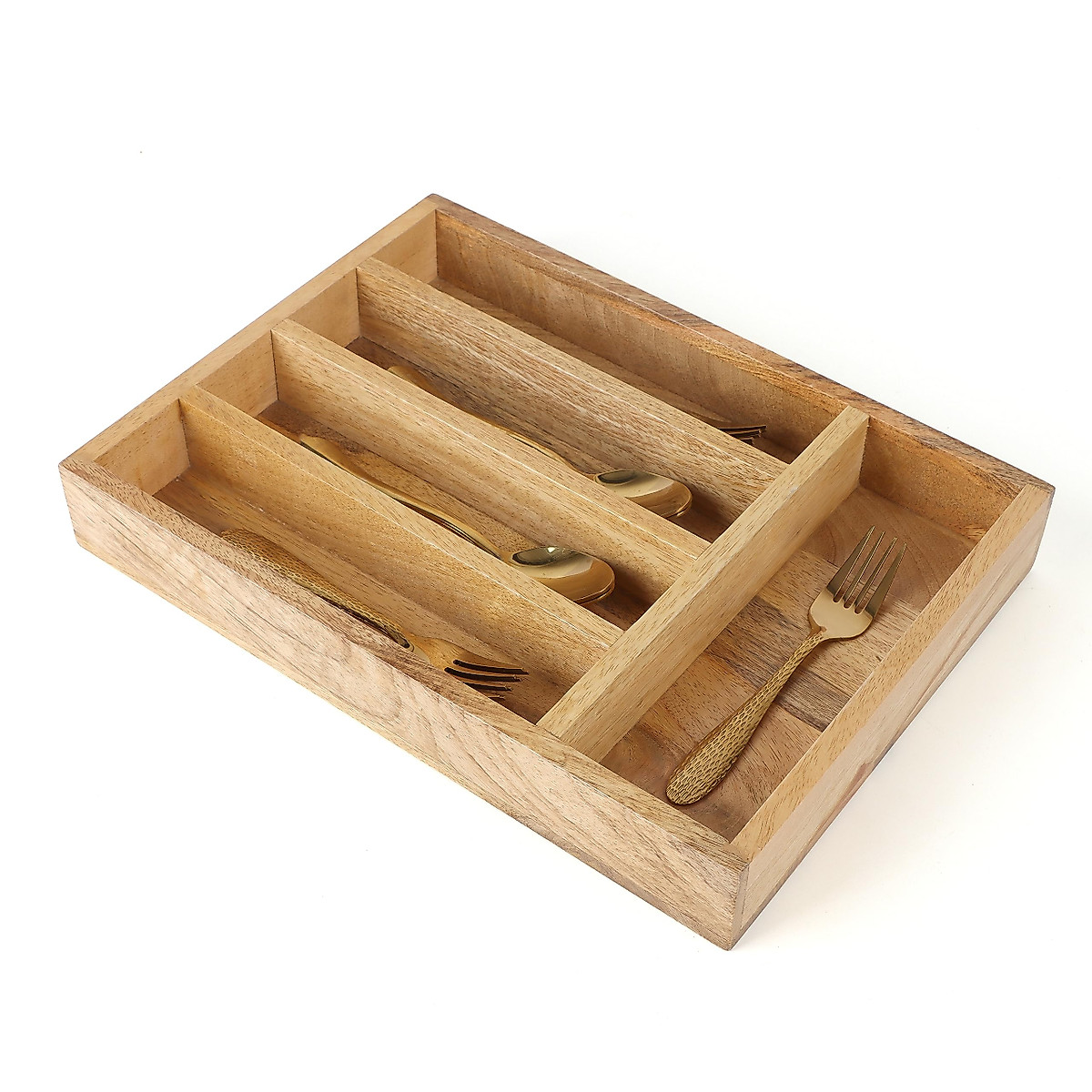 Alpha Living Home Utensil Organizer for Kitchen Drawers, 5 Compartments Utensil Drawer Organizer, Wooden Silverware Tray for Drawer, Cutlery Organizer in Drawer