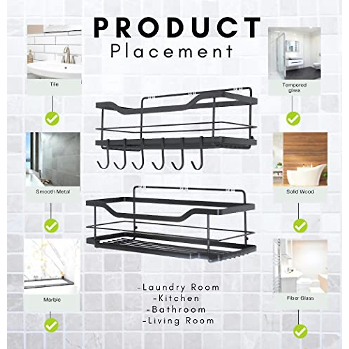 Goodedge Black Shower Caddy [with 2 extra Adhesives, No Drilling]: A Perfect Stainless Steel Shower Basket As Your Bathroom Organizer, Kitchen Organizer and Shower Caddy Shelf