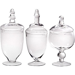 Palais Glassware Clear Glass Apothecary Jars - Set of 3 - Wedding Candy Buffet Containers (Small, Clear)