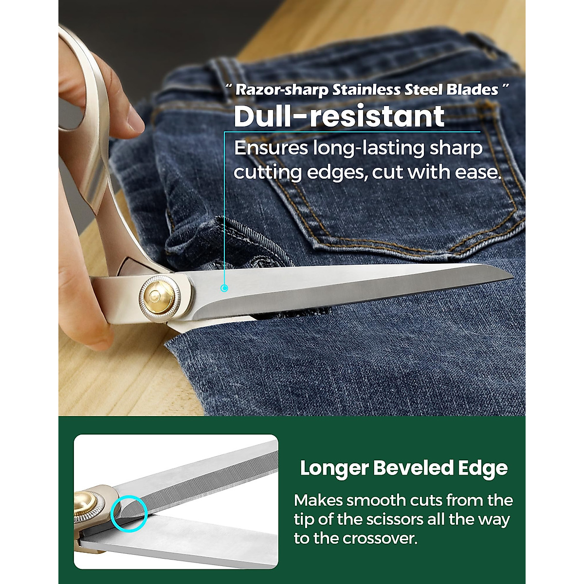 FIVEIZERO Fabric Scissors All Purpose: 10.5" Heavy Duty Scissors (Med. Weight) with Sheath, Ultra Sharp Dressmaker Shears, Professional Tailor Sewing Scissors for Fabric, Upholstery, Leather Cutting