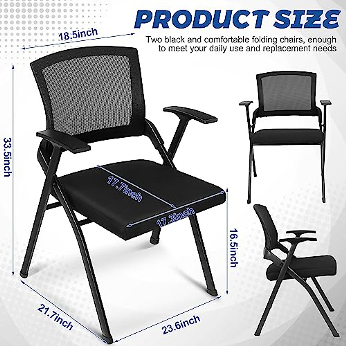 Sintuff Folding Chair with Arms and Padded Seats Comfortable Metal Folding Chairs Portable Foldable Office Chair Mesh Task Chair for Home Apartment School Meeting Room Table (Black,2 Pcs)