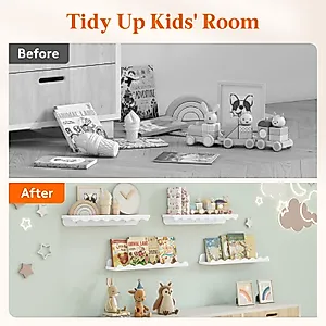 Lifewit Kids Bookshelf 6 Pack, 15" Acrylic Floating Shelves for Wall Mounted, White Clouds Nursery Book Toy Hanging Racks for Baby/Toddler/Children in Bedroom, Living Room Decor