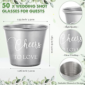 Uiifan 50 Set Wedding Favors for Guests Bulk 50 Wedding Shot Glasses Cheers to Love Stainless Steel Shot Glasses 50 Thank You Cards with Organza Bags for Guest Wedding Newlyweds Bridal Shower Gifts
