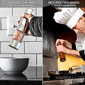Rechargeable salt and pepper grinder set - Electric salt and pepper grinder - Electric pepper mill Spice grinder (46 g Spice Holder) Stainless steel Adjustable Coarseness LED light