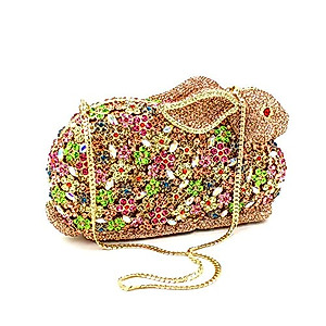 DEBIMY Lovely Rabbit Rhinestone Handbags Bling Animal Crystal Clutch Purse Wedding Cocktail Party Evening Bags for Women Blue