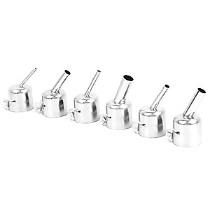 6PCs Hot Air Gun Nozzles Kits Short Oblique Nozzle Round Aluminum Alloy Material 861DW Hot Air Gun Soldering Desoldering Station Repair Tools for 850 850A 852 852D 852D+ 950
