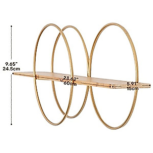 Praktiban Metal Gold Wall Shelf, Metal Frame and Wood Floating Shelves, 3 Metal Circle Wall Mounted Shelf for Living Room and Bedroom