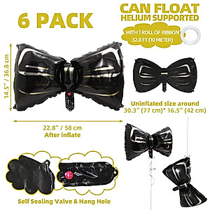 Big Black Bow Tie Balloon Bowtie Balloon Father's Day Balloon Mouse Balloon, 6 Pack Bow Balloon Bowknot Foil Balloons Mouse Party Decoration For Birthday Wedding Bridal Baby Shower Gender Reveal