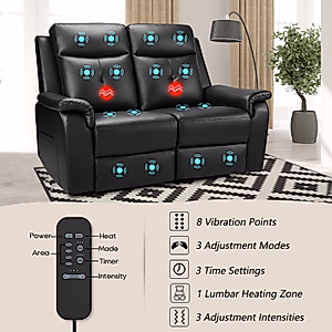 B BAIJIAWEI RV Loveseat Recliner | Double Recliner RV Sofa | RV Theater Seats |RV Theater Seating | RV Furniture, Manual Recliner Chair | RV Recliner Loveseat with Heat and Massage (Black)