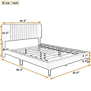 OPTOUGH Queen Upholstered Platform Bed with Headboard, Velvet Queen Size Bed Frame with Wooden Slats/Noise-Free/No Box Spring Needed, Green
