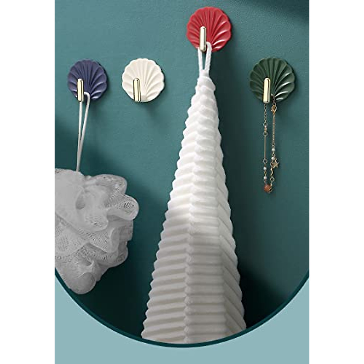 Goenn Bathroom Kitchen Traceless Hole Free Adhesive Hook Light Luxury Wind Shell Hook Strong Adhesive high Load-Bearing Hook Hanging Hook Behind The Door Deepseablue(4sets)