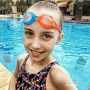OutdoorMaster Kids Swim Goggles 2 Pack - Quick Adjustable Strap Swimming Goggles for Kids - F
