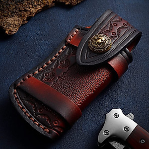 Pocket Knife Sheath,Leather Folding Pouch for 4'' Trapper Knife,Small (Lion head), Brown