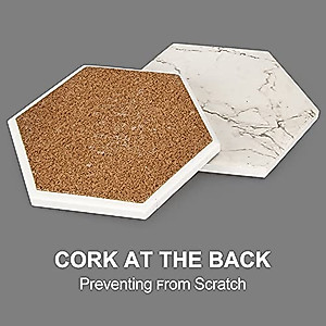 6 Pcs Cute Marble Absorbent Coaster Set with Holder Hexagon Drink Coasters Modern White Ceramic Thirstystone Coasters Cup Wine Coaster Table Bar Coasters Stone Coasters