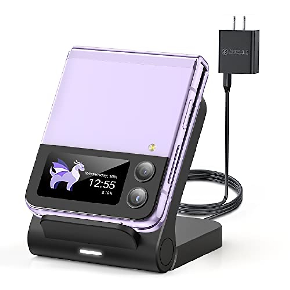for Samsung Galaxy Z-Flip Wireless Charger: Galaxy Z Flip 4/3/5G Fast Charging Stand, 15W Fast Wireless Charger for Galaxy Z Flip4/Z Flip3/Z Flip 5G, Easy to Carry & Easy Use (QC3.0 Adapter Included)