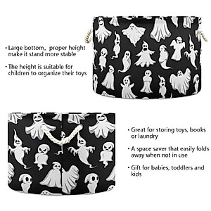 Krafig Halloween Ghost Pattern Round Collapsible Storage Basket, Large Toy Storage, Laundry Baskets, Open Home Storage Bins for Toy Organizer, Home Decor, Clothes, Toys