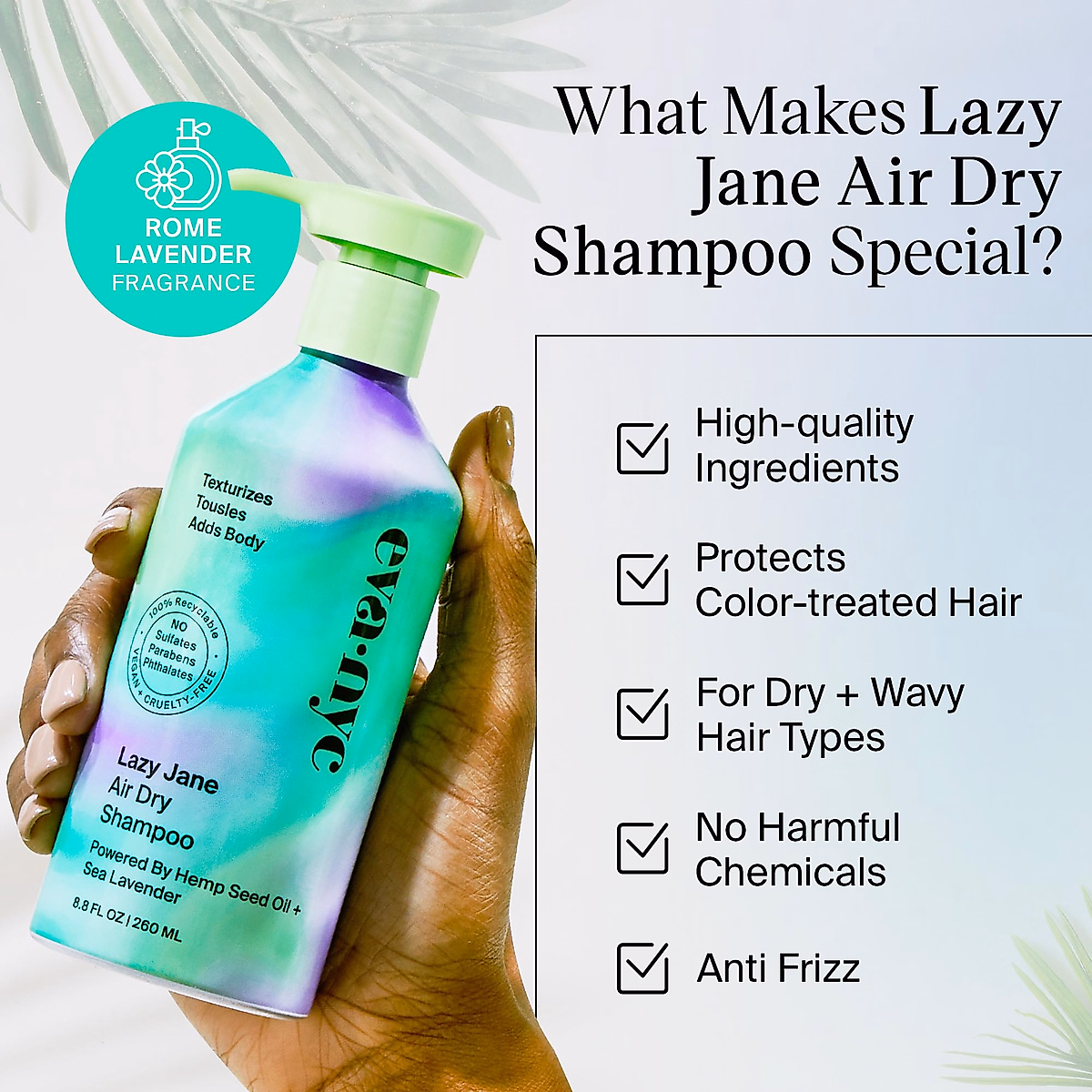 Eva NYC Lazy Jane Air Dry Shampoo, Natural Texture and Frizz Control for Hair, Vegan and GMO-Free, Anti-Frizz for Women, 8.8 fl oz