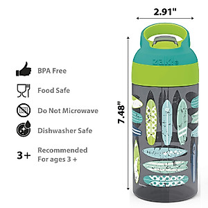 Zak Designs 16oz Riverside Beach Life Kids Water Bottle with Straw and Built in Carrying Loop Made of Durable Plastic, Leak-Proof Design for Travel, 2 count (Pack of 1)