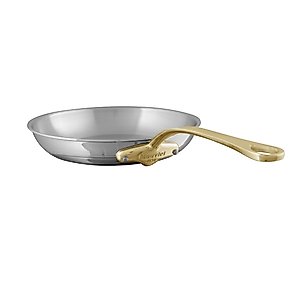Mauviel M'Cook B 5-Ply Polished Stainless Steel Frying Pan With Brass Handle, 10.2-in, Made In France
