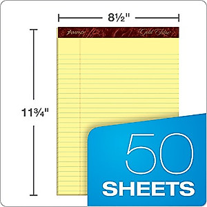 Ampad Gold Fiber Perforated Pad, Size 8-1/2 x 11-3/4 Inches, 20 Pound Paper, Canary Yellow Color, Legal Ruling, 50 Sheets Per Pad, Pack of 4 Pads (20-032R)