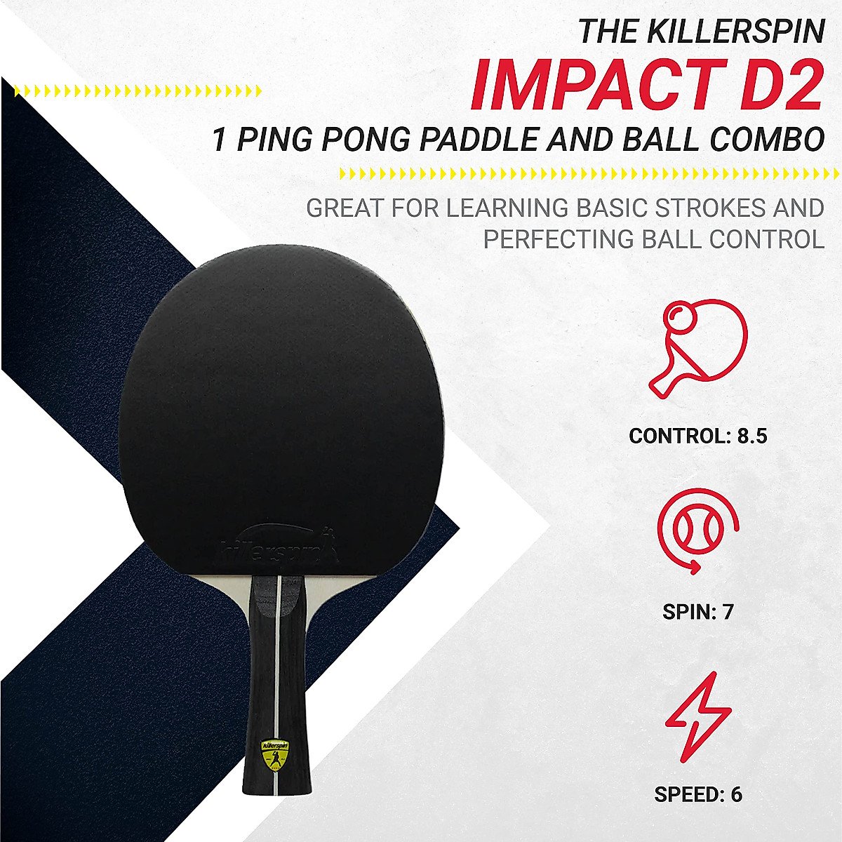 Killerspin Impact D2, Table Tennis Paddles, Table Tennis Racket, Ping Pong Paddle Case, Table Tennis Equipment for Beginners/Intermediates, 5-ply Wood