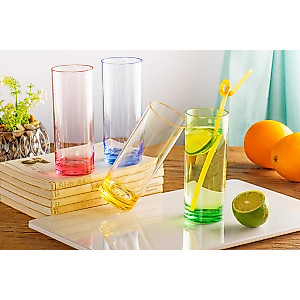 YINJOYI 12 oz Highball Drinking Glasses Plastic Tumblers Tall Kids Water Cups Adults Glassware Colored Picnic Drinkware Reusable Set of 4