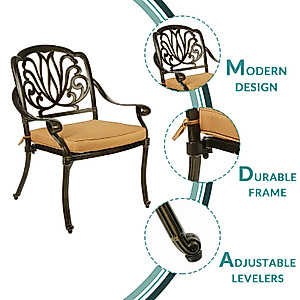 MEETWARM 2 Piece Patio Dining Chairs with Cushions, Outdoor All-Weather Cast Aluminum Chairs, Patio Bistro Dining Chair Set of 2 for Garden Deck Backyard, Dark Bronze