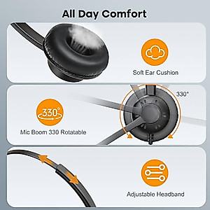 MAIRDI Phone Headset with Noise Canceling Microphone, Call Center Office Headset with RJ9 Jack & 3.5mm Connector for Landline Deskphone Cell Phone PC Laptop, Telephone Headset Work for Polycom