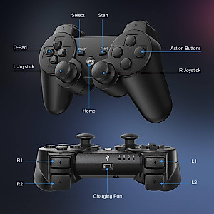 Yinjie PS3 Controller Wireless 2 Pack, with 2 Charging Cables, Compatible with Playstation 3 - Black