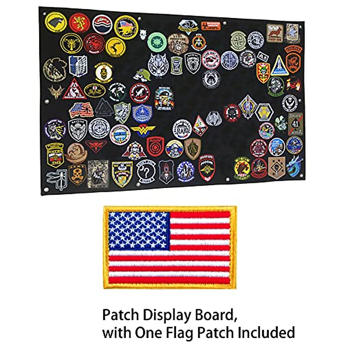 Tactical Patch Display Panel Holder Board for Military Army Combat Morale Uniform Hook and Loop Emblems, 43 Inches x 27.5 Inches (Large), with 1 Flag Patch Included