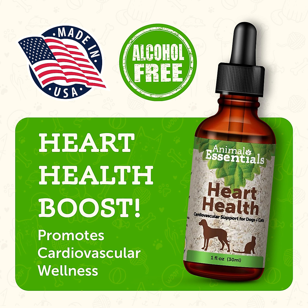 Animal Essentials Heart Health for Dogs & Cats - Cardiovascular Support Supplement, Healthy Heart, Organic Hawthorn Berry, Herbal Tincture - 1 Fl Oz