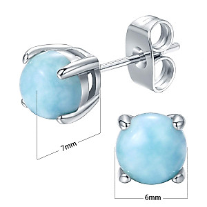Exquisite 925 Sterling Silver Larimar Stud Earrings GEMSME 925 Sterling Silver Round Larimar Stud Earrings Hypoallergenic Jewelry for Women