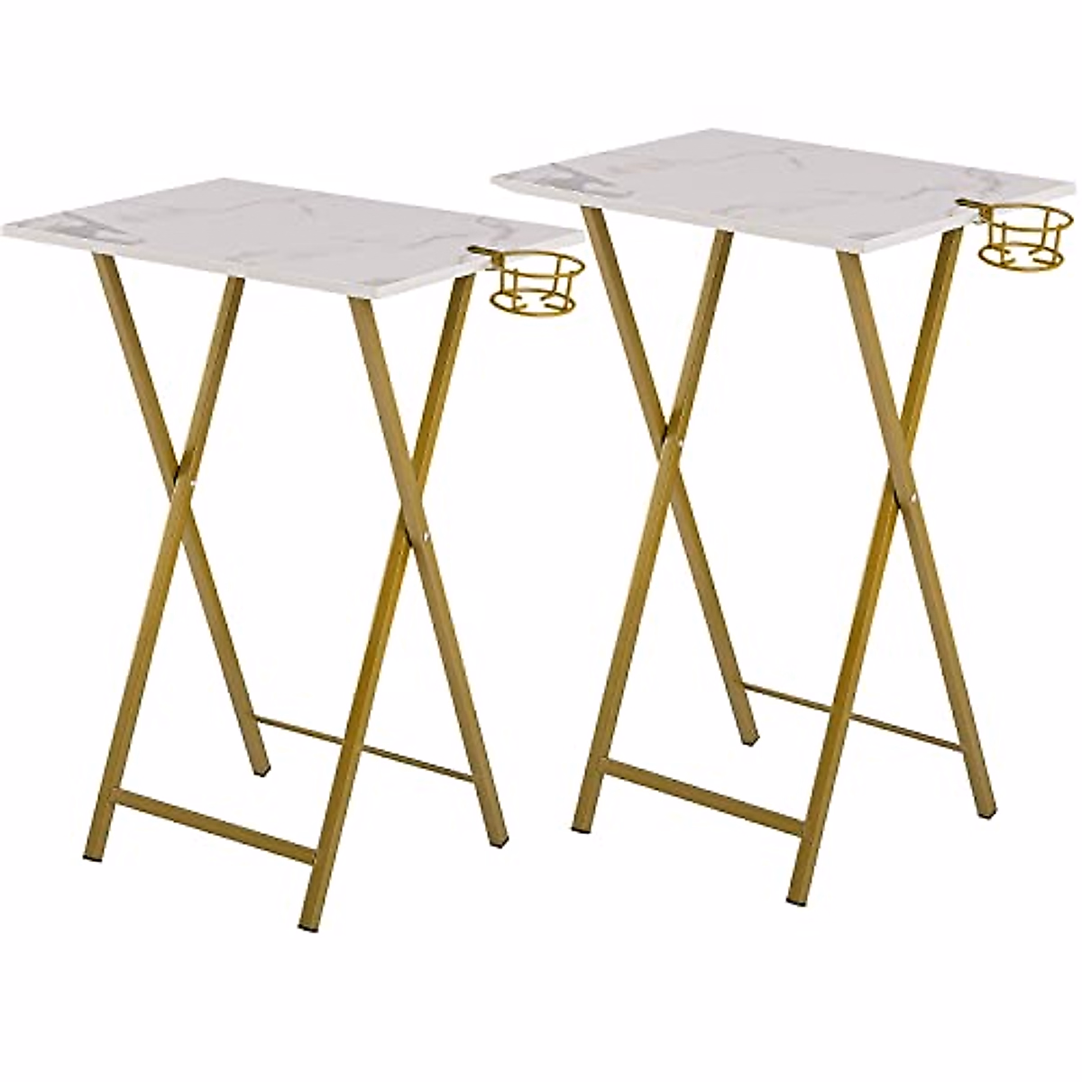 VECELO Foldable TV Tray Portable Wooden Snack Table for Livingroom, Bedroom, Office, Tiny Desk, Golden