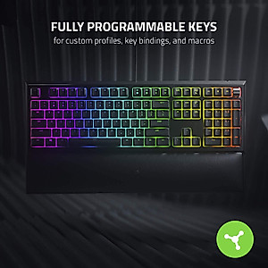 Razer Ornata V2 Gaming Keyboard: Hybrid Mechanical Key Switches - Customizable Chroma RGB Lighting - Individually Backlit Keys - Detachable Plush Wrist Rest - Programmable Macros (Renewed)