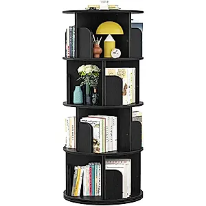 Aheaplus Rotating Bookshelf, 360 Display Corner Bookshelf for Small Space, 4 Tier Floor Standing Bookcase Storage Rack, Wood Narrow Book Shelf Organizer for Bedroom, Living Room, Study Room, Black