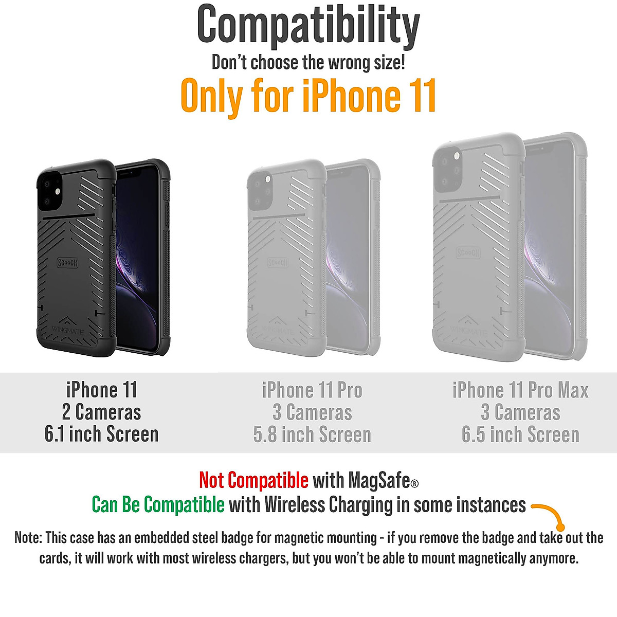 Scooch iPhone 11 Case with Card Holder, Wingmate for iPhone 11 Wallet Case with RFID Protection,10-Foot Drop Protection, Magnetic Back for Car Mounts, Black