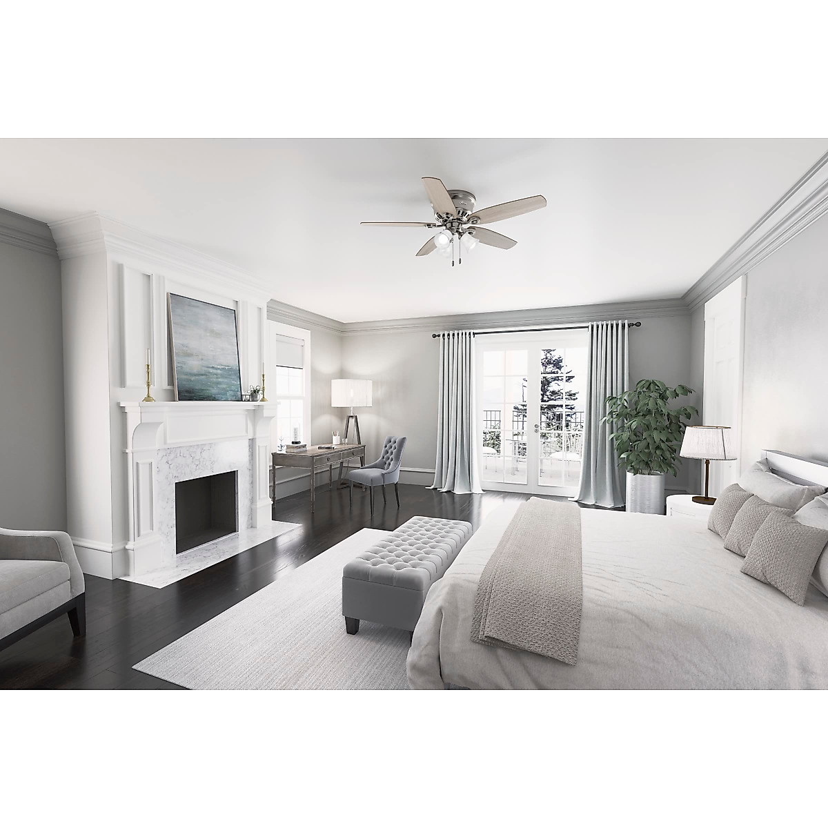 Hunter Fan Company Builder 52-inch Indoor Brushed Nickel Traditional Ceiling Fan With Bright LED Light Kit, Pull Chains, and Reversible WhisperWind Motor Included