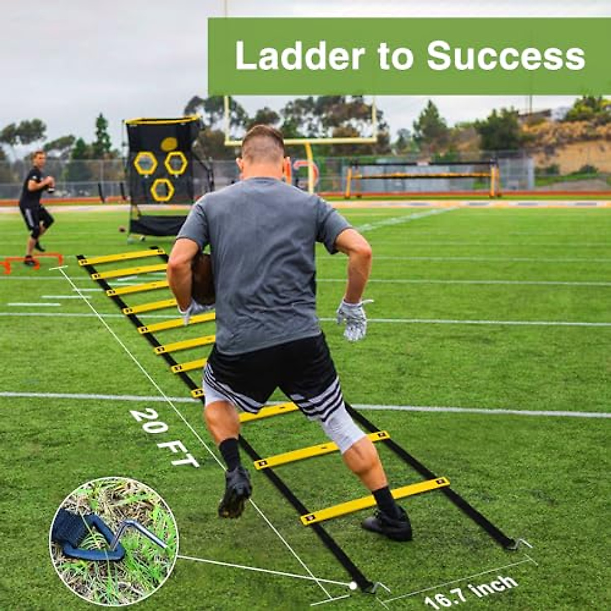 Ambifirner Agility Training Equipment Set - Agility Ladder(12 Rungs/20ft), 4 Speed Hurdles, 12 Training Cones, Jump Rope, Parachute for Speed/Soccer/Football Training with Carry Bag