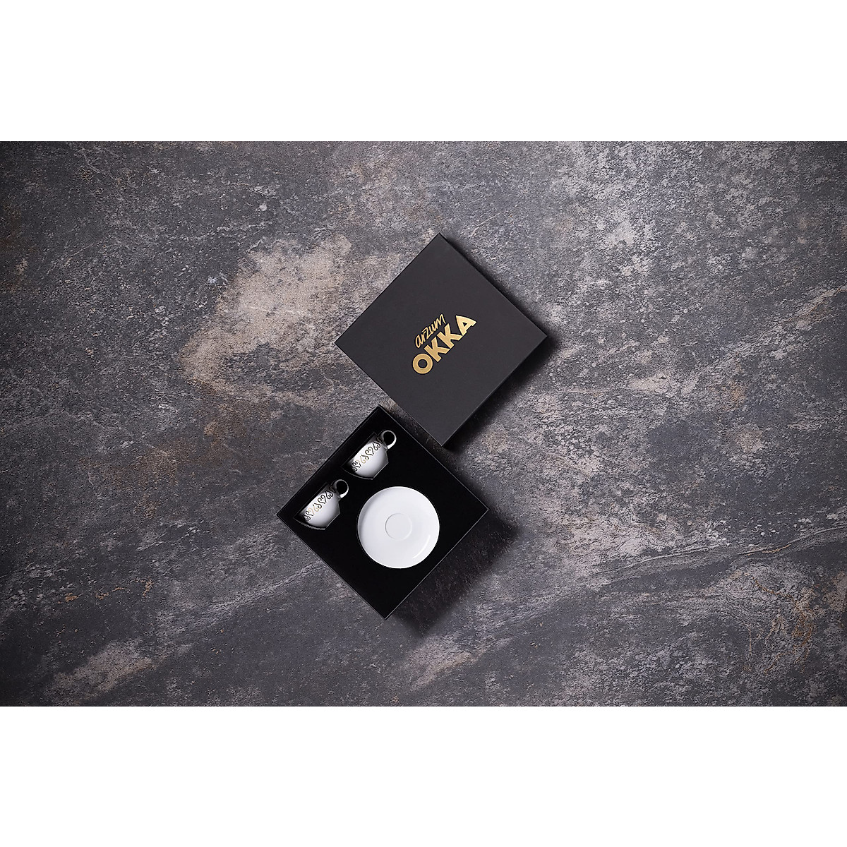 Arzum Okka Turkish Coffee Cups, Set of 2, Porcelain, in Black Giftbox,White