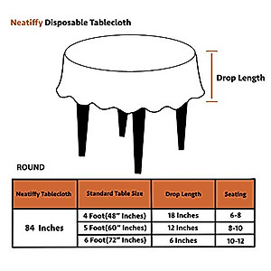 Neatiffy 84 Inch 6 Pack Disposable Round Plastic Tablecloths Picnic / Camping / Party / Banquet Table Cover. Table Cloth for Round 84" Tables, (White)