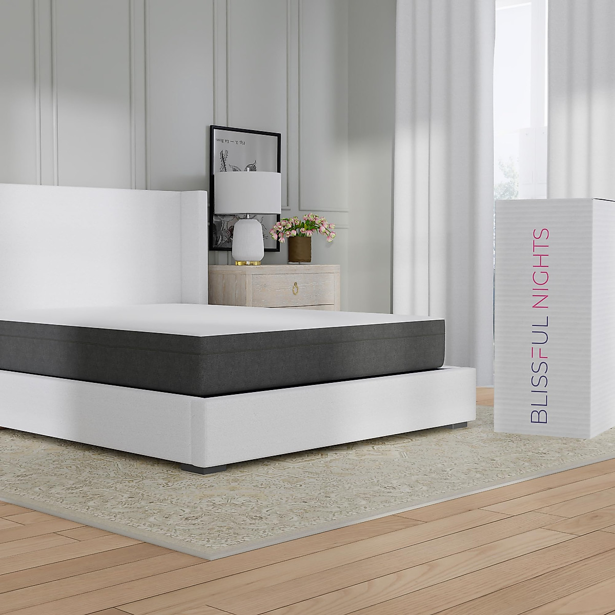 Blissful Nights - Twin Long Mattress - Medium Firm 10" Cool Gel Memory Foam with Patented Edge Support and Cooling Air Grid - CertiPUR-US Certified Foams