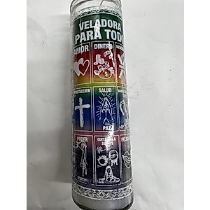All Purpose 7 Color Unscented Pillar Candle in Glass (Veladora para Toda)