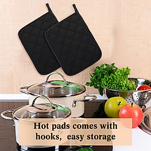 Hoolerry 20 Pieces Cotton Pocket Pot Holders for Kitchen Oven DIY Pot Holders 7 x 9 Inch Heat Resistance Pot Holder Pot Holders with Hanging Loops for Baking Accessories(Black)