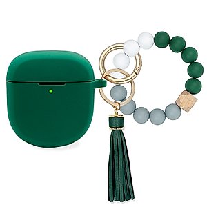 Case Cover Compatible with Bose QuietComfort Earbuds II, Protective Silicone Exterior, Bose Wireless Bluetooth Case Cover,Soft Skin Sleeve with Bracelet Keychain Carrying (Blackish Green)