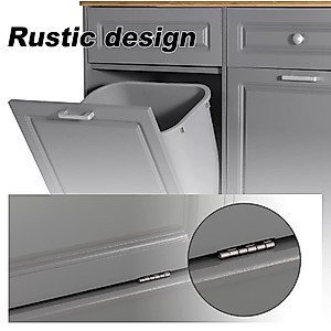 UEV Double Kitchen Trash Cabinets,Two Tilt Out Trash Cabinets with Solid Hideaway Drawers,Free Standing Wooden Kitchen Trash Can Recycling Cabinet Trash Can Holder (Grey)