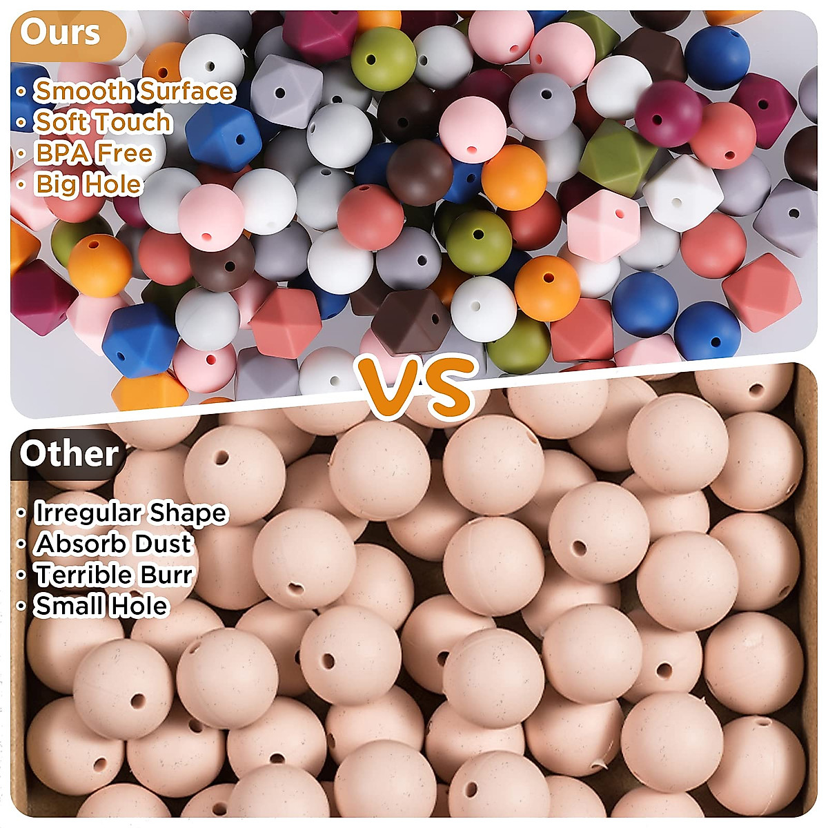 Silicone Beads, 150pcs Silicone Beads Bulk Round Bead 15mm Hexagon Silicone Beads 14mm for Jewelry Making Large Beads with Lanyard & Key Chain Ring for Keychain Making (15MM Macaron)