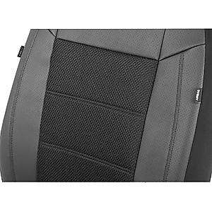 PIC AUTO Car Seat Cover Full Set, Front Bucket Seat Covers with Split Bench, Mesh and Leather, Universal Fit for Most Cars, SUVs, and Trucks (Black)